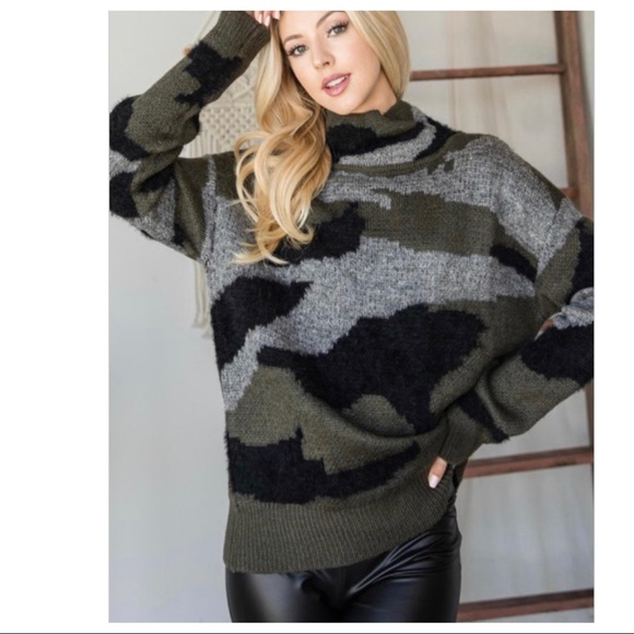 Haute Ellie | Sweaters | Camo In Distress Vneck Pullover Sweater | Poshmark